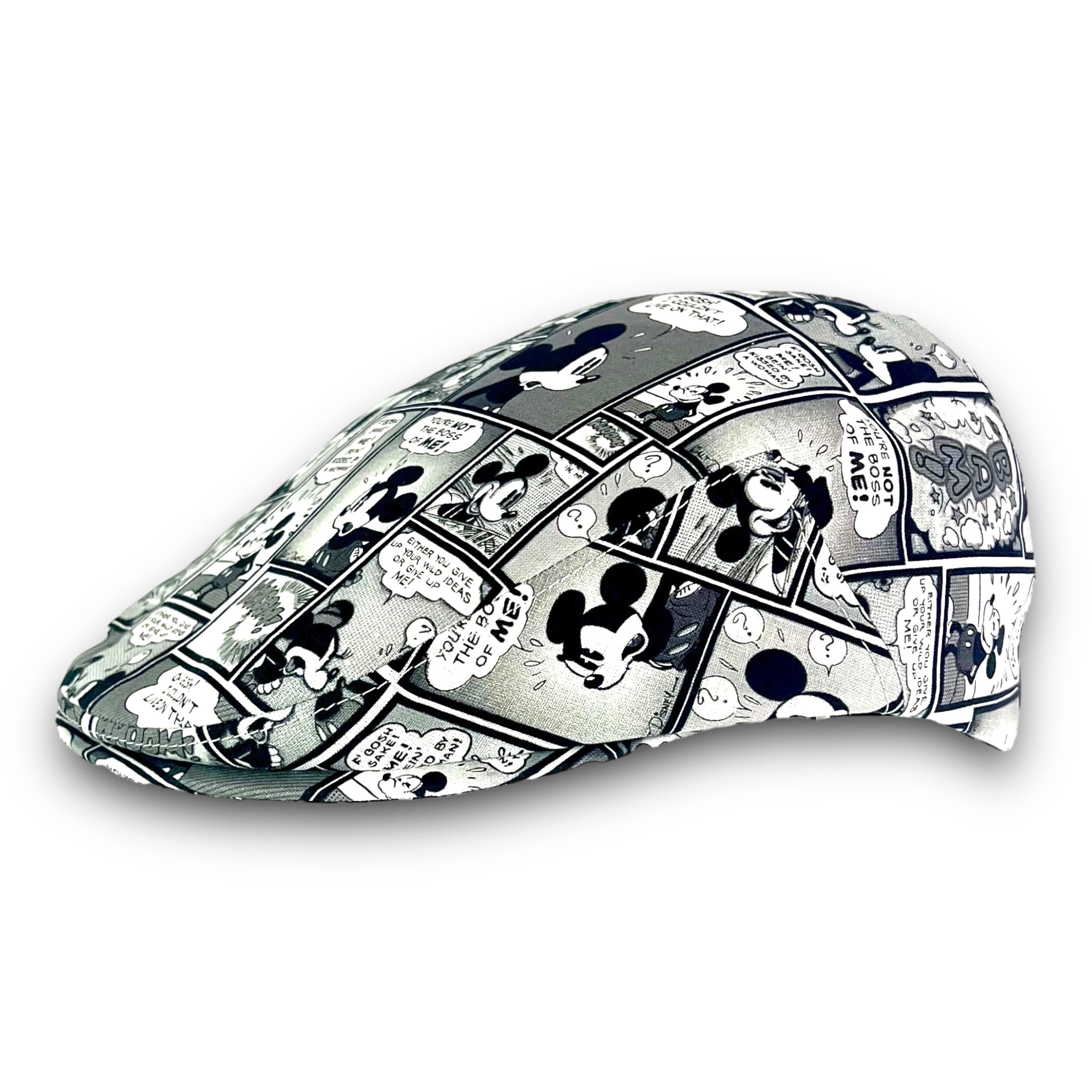 Custom Handmade Flat Cap in Mickey Mouse Comic Print Cotton Fabric ...